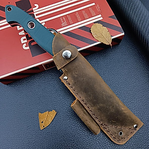 Buschcrafter 162 fixed blade tactical knives 4.43" D2 Satin Blade Outdoor Knife with Green G10 Handle Leather Sheath