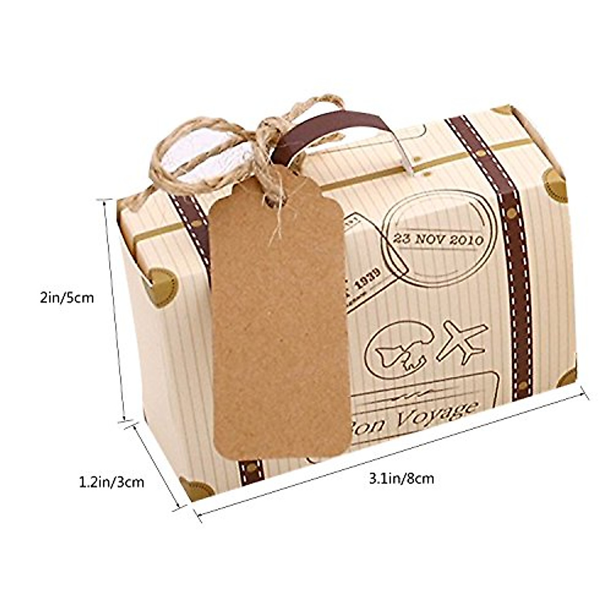 Faylapa Suitcase Candy Boxes, Party Favor Candy Box, Vintage Kraft Paper Gift Bag for Travel Theme Party,Wedding,Birthday,Bridal Shower (Travel Themed 50pcs)