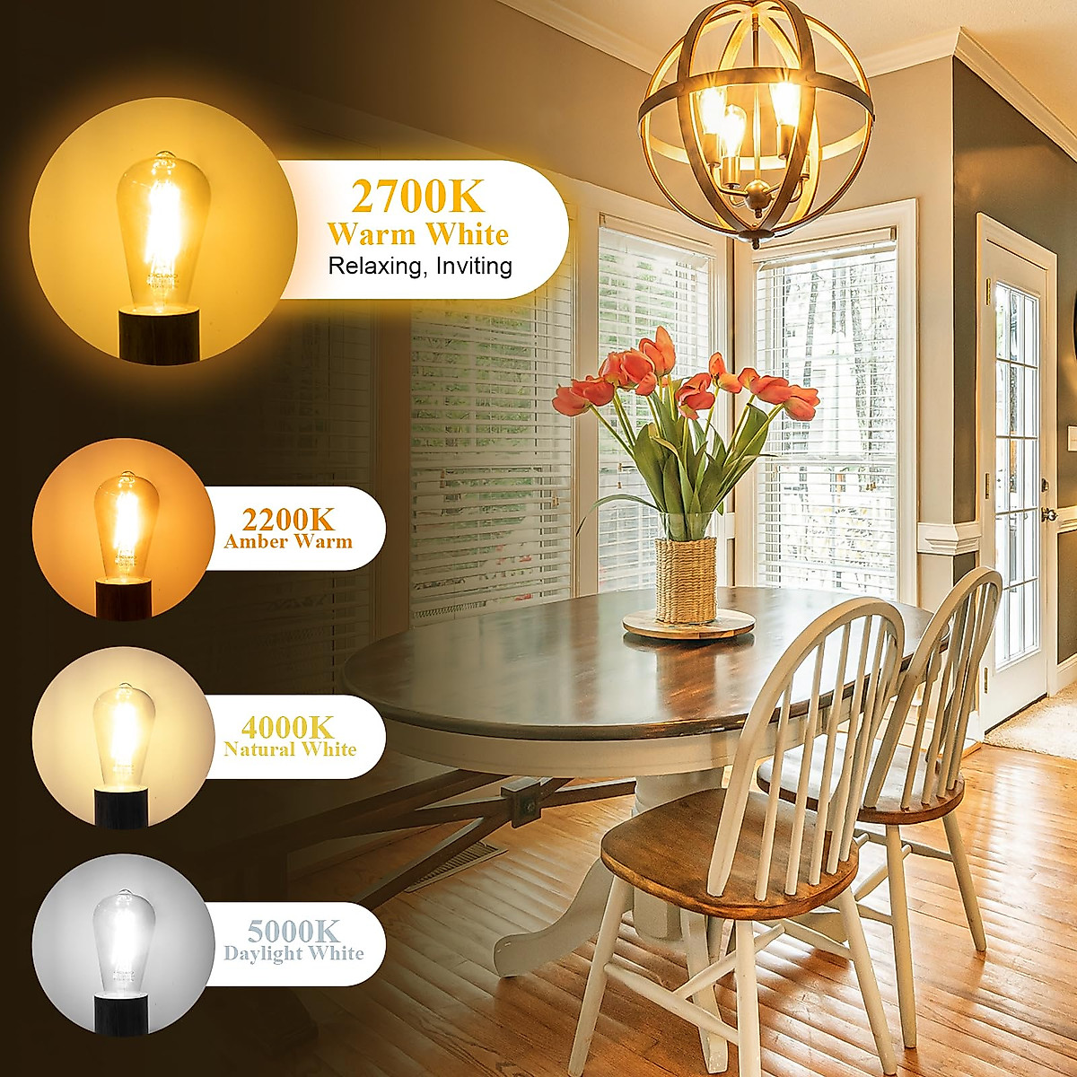 DiCUNO ST64 Edison LED Bulb 60W, Warm White 2700K, 6W LED Edison Bulb, Vintage Filament Light Bulbs for Decoration, 800LM, Non-Dimmable, Clear Glass, 80+ CRI, Pack of 6