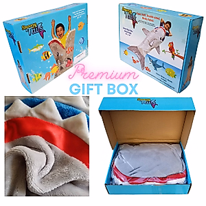 Shark Tail Animal Blanket for Boys. Soft Plush Shark Sleeping Bag Blanket for Kids with Gift Box. Blankie Fun Fin Gray. Snuggle Double-Sided Minky Fabric. Cozy for Boys Kids