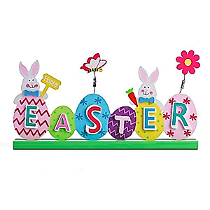 Happy St Patrick's Day Wooden Table Decorations and Happy Easter Centerpiece with Colorful Bunny and Eggs Signs