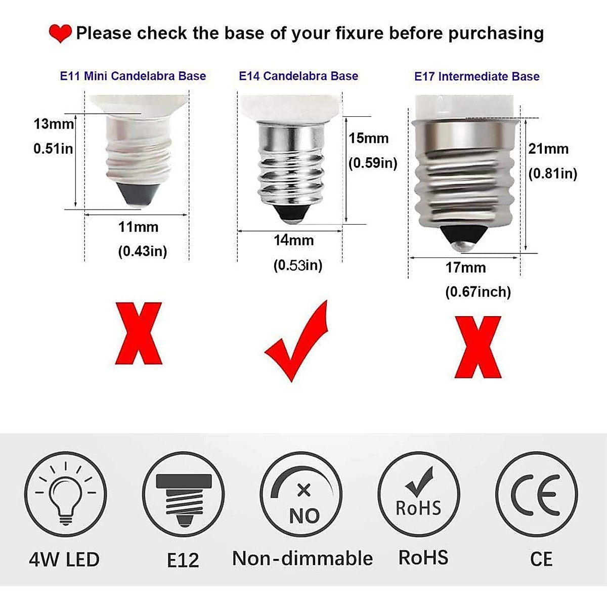 SSXBF E14 LED Light Bulbs, E14 European Base Bulb, 4W Equivalent 40W Incandescent Bulb, Warm White 3000K, 350LM,5-Pack