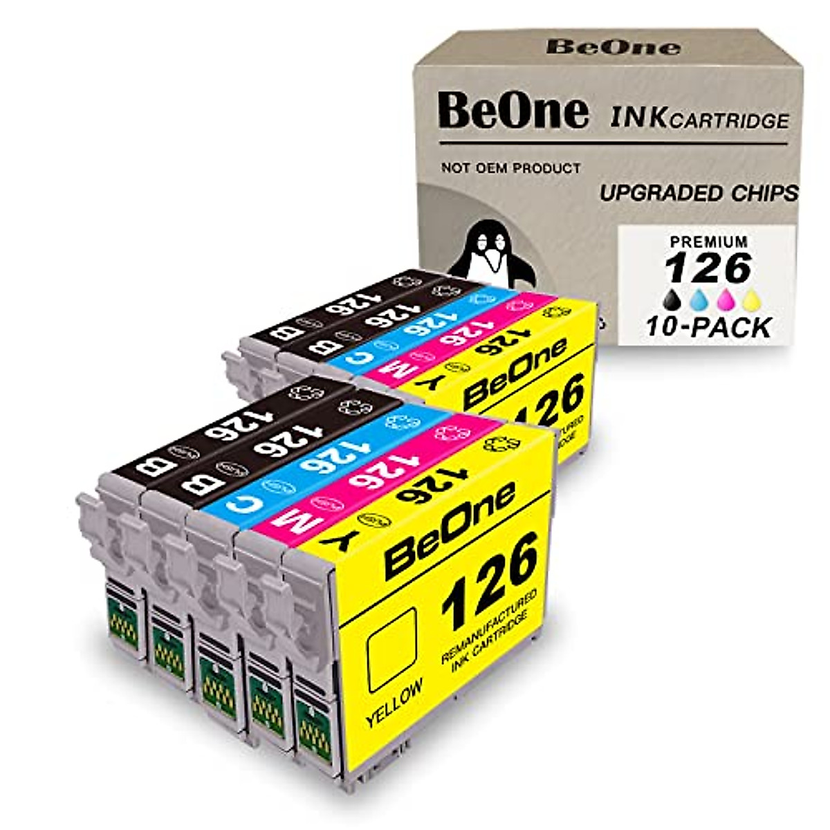 BeOne Remanufactured Ink Cartridge Replacement for Epson T126 126 to use with Workforce 60 435 520 545 630 633 635 645 840 845 WF-3520 WF-3530 WF-3540 WF-7010 WF-7510 WF-7520 Printer (4BK 2C 2M 2Y)