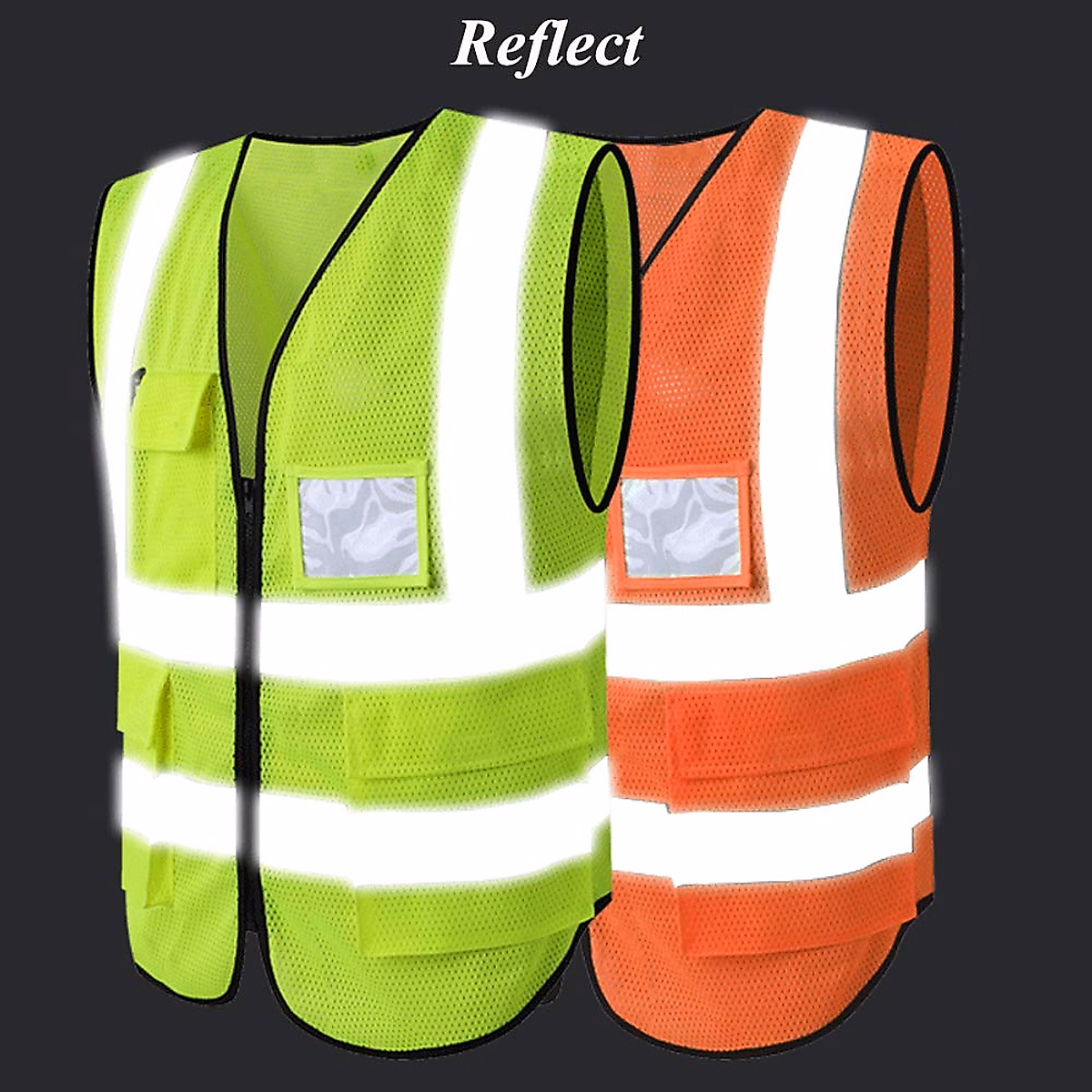 HYCOPROT High Visibility Mesh Safety Reflective Vest with Pockets and Zipper, Meets ANSI/ISEA Standards