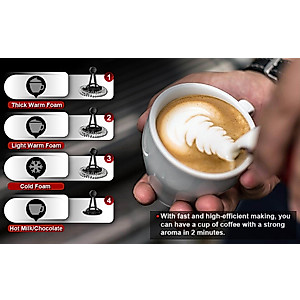 Milk Frother, Milk Frother and Steamer, Non-Slip Stainless Coffee Frother,4 IN 1 Hot & Cold Foam Maker with Temperature Control, Auto Frother for Coffee, Latte, Cappuccino, Macchiato,BPA Free (Black)