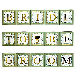 101 PC Greenery Bridal Shower Decorations Balloon Boxes Gold- Blocks with BRIDE TO BE + GROOM + A - Z Letters and 40 Balloons- Engagement Bachelorette Parties Weddings Centerpieces Photo Booth Props