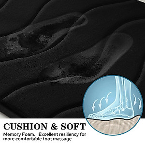 BYSURE Black Memory Foam Bathroom Rug Set 3 Piece Non Slip Extra Absorbent Shaggy Bathroom Mats and Rugs Sets, Soft & Dry Bath Mat Sets for Bathroom Washable Carpets Set