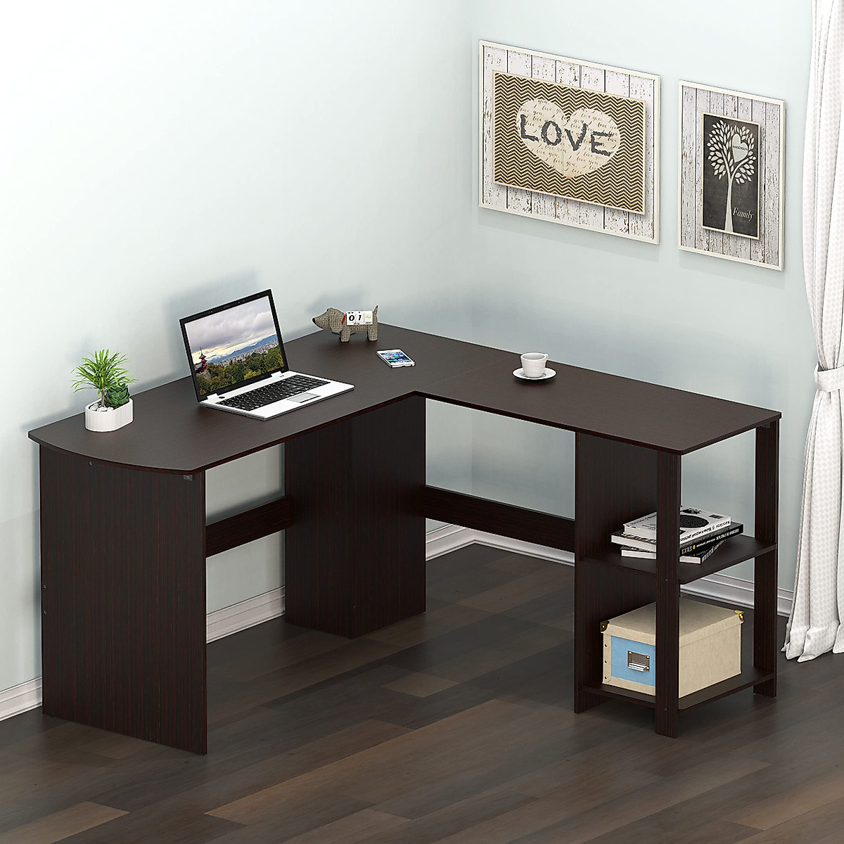SHW L-Shaped Home Office Wood Corner Desk, Espresso