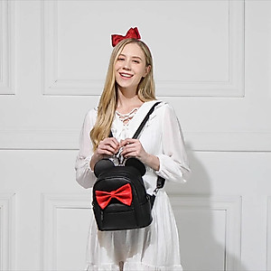 Sunwel Fashion Girls Women Cartoon Mouse Ear Polka-dot Sequin Bow Convertible Backpack Purse Crossbody Bag