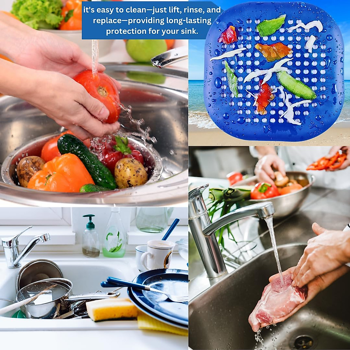 Elegaro Silicone Drain Hair Catcher with Suction Cup Hair Stopper for Shower Bathtub Kitchen Sink Pack of 2 Blue, Sky Blue