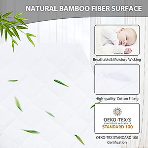 Ruili Bamboo Waterproof Crib Mattress Protector, 2 Pack Quilted Fitted Breathable Toddler Baby Mattress Cover, Organic Bamboo Soft Crib Mattress Pad, White (52x28 Inches)