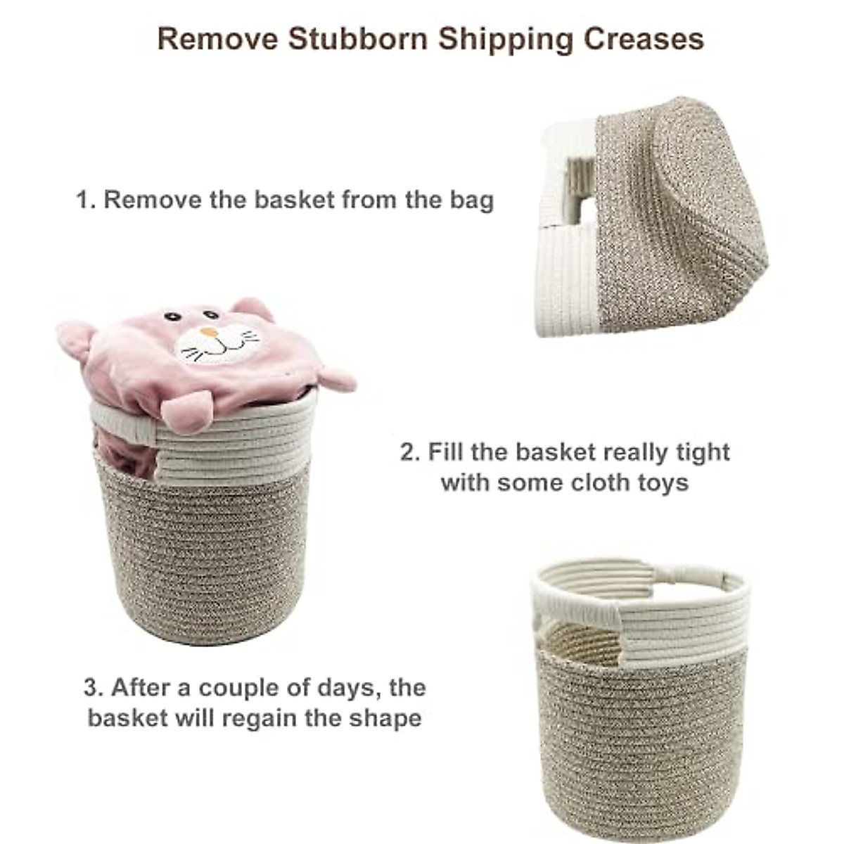 SOQKEEN Woven Cube Storage Basket 2 PCS Bathroom Cotton Rope Storage Organizer Bins with Handles Baby Kids Versatile Hamper for Shelves Laundry Nursery(Light Brown)