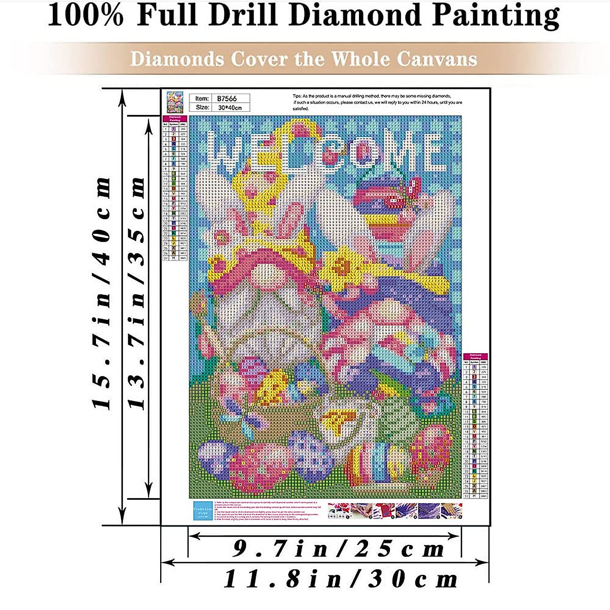 Gnomes Diamond Painting Kits for Adults -5D Diamond Art Kits Easter Full Drill Diamond Dots Paintings for Beginners, Round Paint with Diamonds Pictures Gem Art Painting Kits DIY Adult Crafts 12x16inch