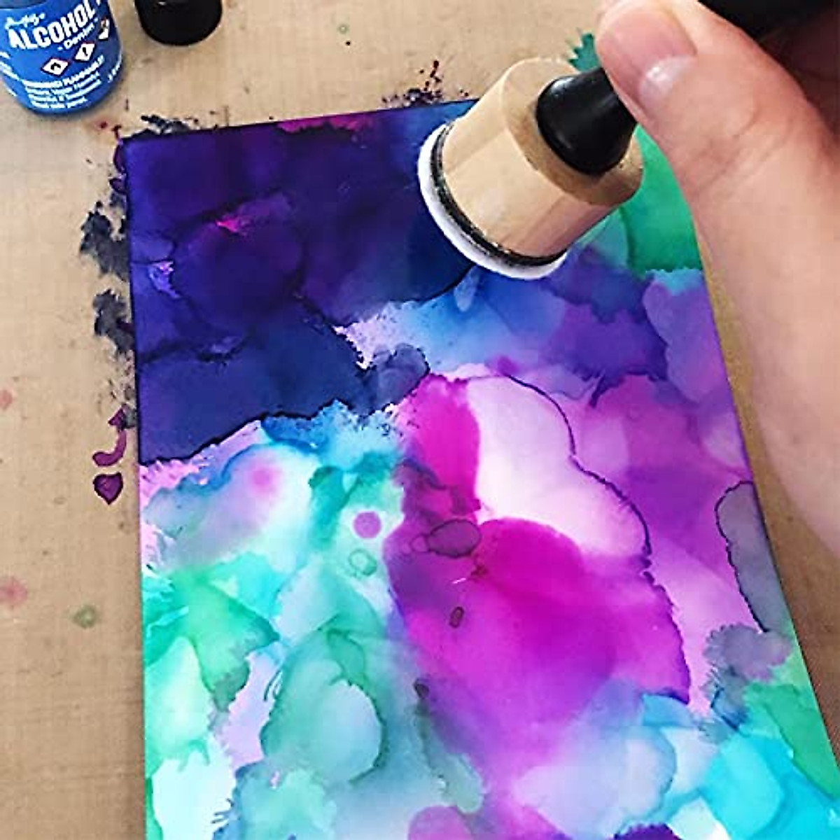 Briartw Alcohol Ink Blower Applicator Tool Set, Include 1 Round Blending Tool,1 Air Blower Mini Ink Blower,50 Felts Replacement Foams Mini Blending Tool for Card Making Embossing Painting Rendering