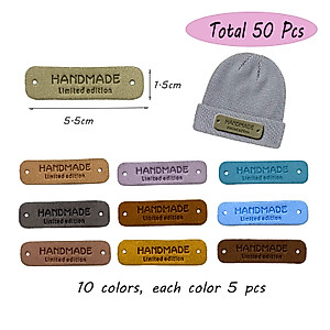 50 Pcs PU Leather Label Handmade Sew on Tag Label Faux Leather Handmade Embossed Tag(Limited, 10c)