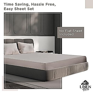 Linen Home 100% Cotton Percale Fitted Sheet Set Queen Size, Silver, Deep Pocket, 3 Piece -1 Deep Pocket Fitted Sheet and 2 Pillowcases, Crisp Cool and Strong Bed Linen