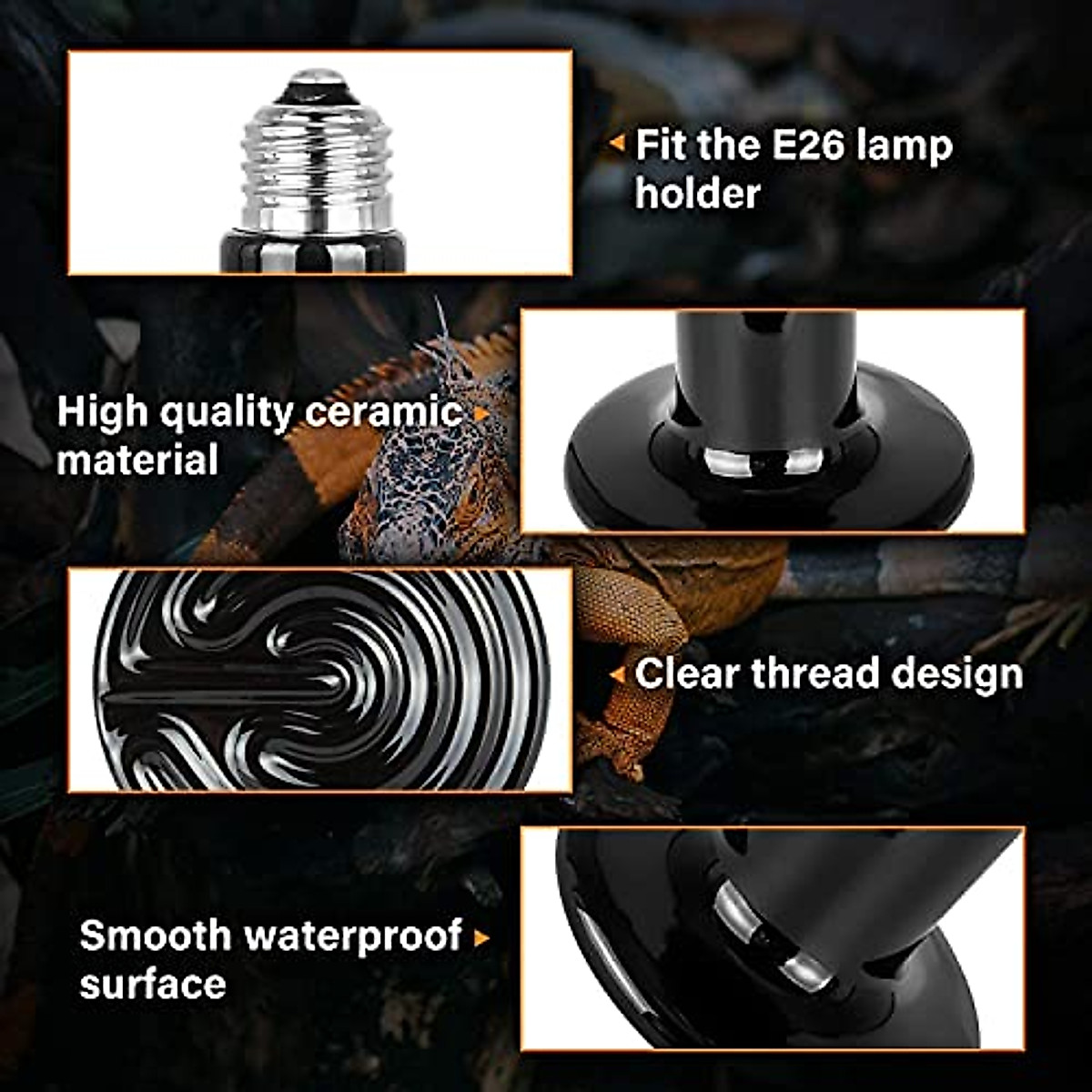 Simple Deluxe 50W Reptile Ceramic Heat Bulb No Light Emitting with 5.5 Inch 60W Dome Light Clamp Lamp Fixture and Digital Thermostat Controller, for Incubating Chicken & Amphibian Pet