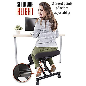 Posture Pro Ergonomic Kneeling Chair with Wheels | Fully Adjustable Mobile Office Seating | Improve Posture & Relieve Back Pain | Easy Assembly | Kneeling Desk Chair for Home, Office & School (Black)