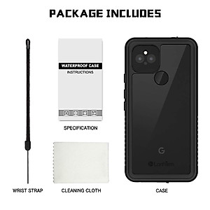 Lanhiem Pixel 4a 5G Case, IP68 Waterproof Dustproof Case [NOT Fit 4G Version] with Built-in Screen Protector, Full Body Protective Cover for Google Pixel 4a 5G Only, Black/Clear