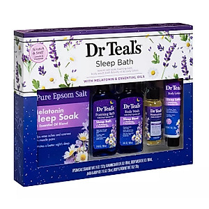 Dr Teal's Melatonin Gift Set for Better Sleep - Epsom Salt Soak, Bath, Body Wash, Body Oil & Lotion - At Home Spa Kit