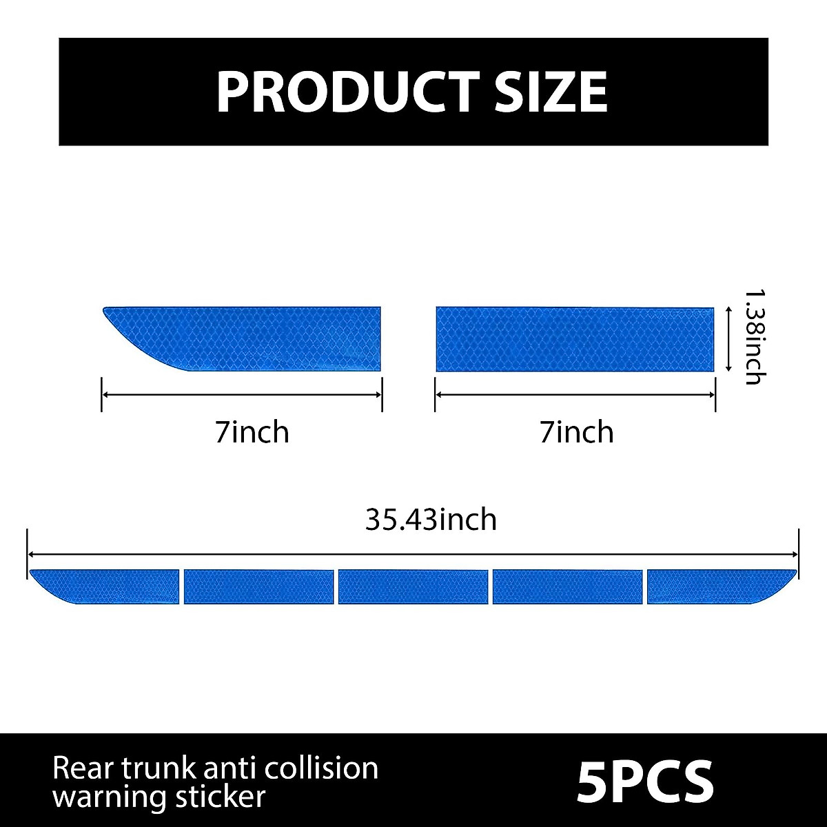 UGSHY 5 PCS Car Rear Reflective Stickers, 35.4" x 1.3" Trunk Body Anti-rearend Collision Safety Warning Decals, Bumper Arrow Eye-catching Decorative Stickers, Universal for Most Cars (Blue)