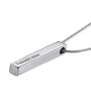 Funcok Personalized Jewelry Name Pendant Necklace 3D Bar Silver Stainless Steel Custom Made Gifts