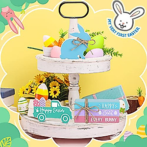 5 Pieces Easter Tiered Tray Decor Easter Farmhouse Wood Decor 3 Faux Books Bundle with Twine Easter Truck Sign and Wood Rabbit Sign Bunny Egg Spring Wooden Sign Tiered Tray for Easter Decor (Bunny)
