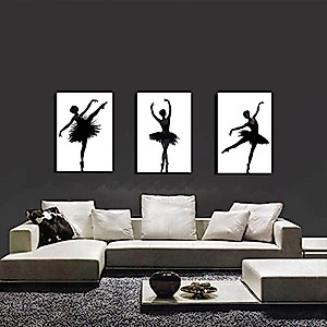 TY-pic2020 Ballet Girl Painting Posters Canvas Painting Yoga Room Ballet Dancers Wall Art Pictures Girls Room Women Bedroom Decor Colour：Black and White Set of 3（11.8"X15.75"）【No Frame】
