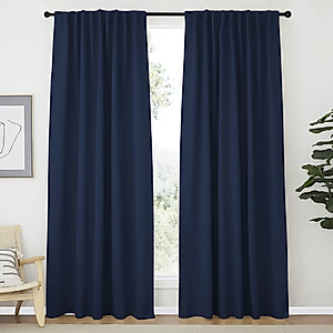 NICETOWN Vertical Blinds Window Curtain Panels - (Navy Color) 70 by 84 inches, Set of 2 Panels, Energy Saving Blackout Curtains for Hall Room