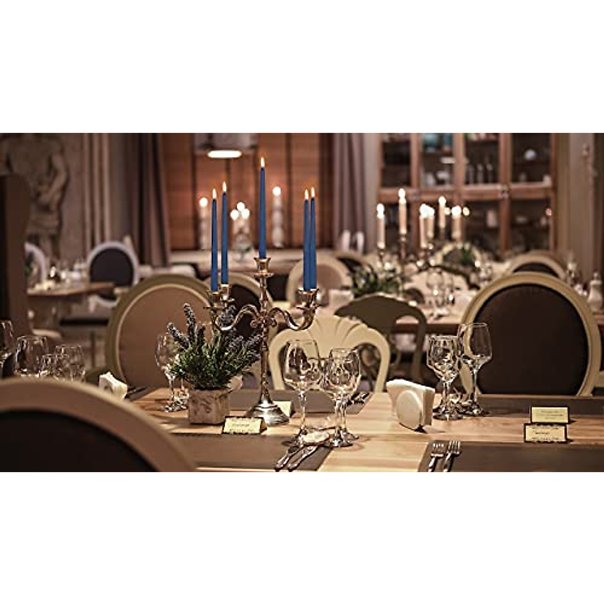 12 Pack Tall Taper Candles - 10 Inch Midnight Blue Dripless, Unscented Dinner Candle - Paraffin Wax with Cotton Wicks - 8 Hour Burn Time