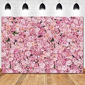 Pink Rose Flowers Wall Photo Background Girls Birthday Party Decoration Photography Backdrop for Valentine's Day Weeding Bridal Shower Anniversary Ceremony Decor Banner 7x5ft