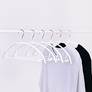 SYNHOZZ 16.5 Inch White Sweater Hangers no Shoulder Bump No Mark Non-Slip Rubber Coated Contour Metal Hanger,PVC-Coating Metal Hangers for Pants,Sweater,Belts,T-Shirt Hangers(White, 10PACK)