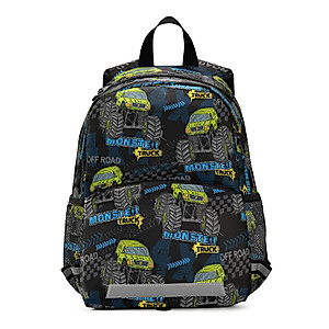 Glaphy Monster Truck Kids Toddler Backpack for Boys Girls, Children Bag Preschool Bookbag with Chest Strap for Daycare Kindergarten Travel