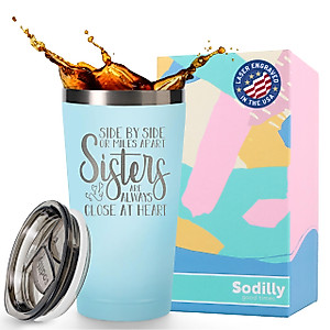 Sister Gifts From Sisters - Sisters Are Always Close at Heart - Unique Gifts for Best Friend Woman - Little Sister Gifts Ideas - Sister Birthday Gifts from Sister - Tumblers For Women 16 oz Seaside