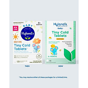 Hyland's Baby Tiny Cold Tablets, Natural Relief of Runny Nose, Congestion, and Occasional Sleeplessness Due to Colds, 125 Quick-Dissolving Tablets (Pack of 2)