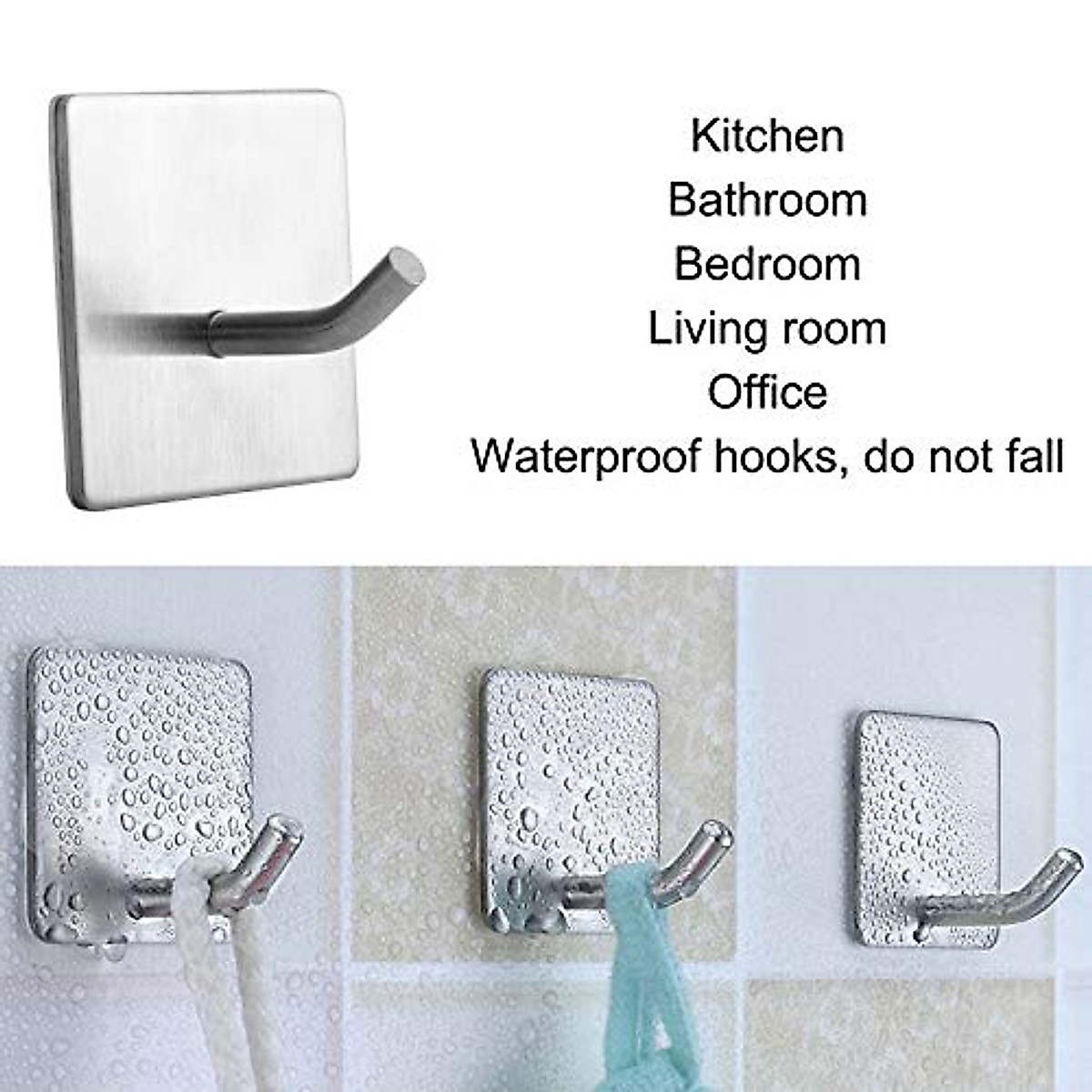 Tysun 6 Pack Self Adhesive Hooks Heavy Duty for Kitchen Bathroom Stick on Hooks for Hanging Towel Hangers Coat Hooks for Bathroom Door Adhesive