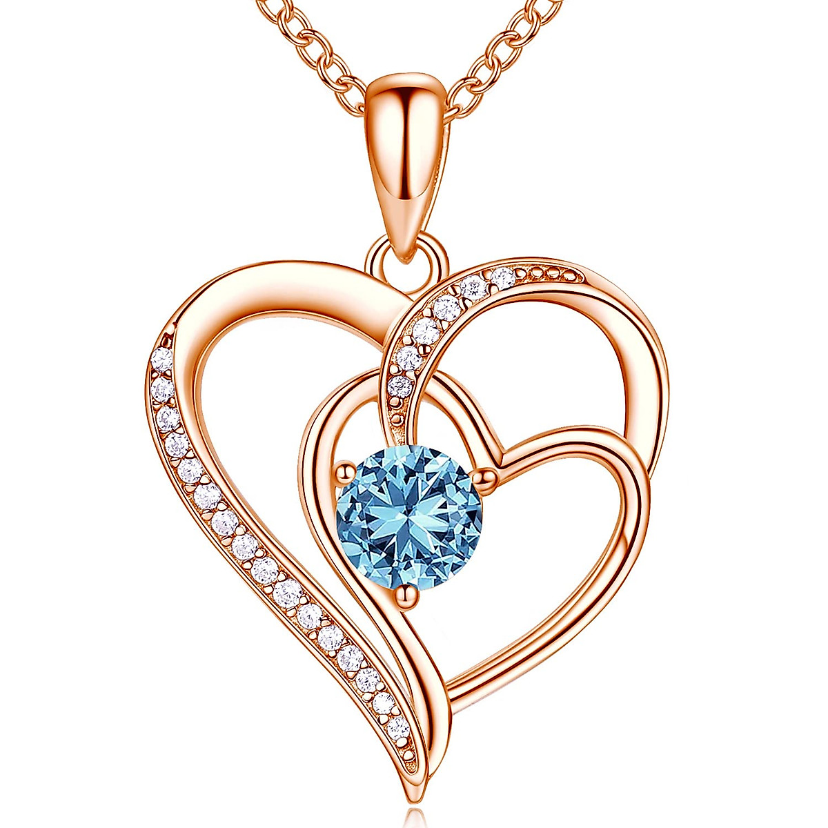 Heart Necklace for Women, 18K Gold Over 925 Sterling Silver Necklace for Women with a Gemstone Birthstone, Sterling Silver, Cubic Zirconia