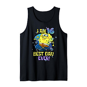 Mademark x SpongeBob SquarePants - Spongebob I Am 16 Best Day Ever 16th Birthday Kids Spongebob Tank Top
