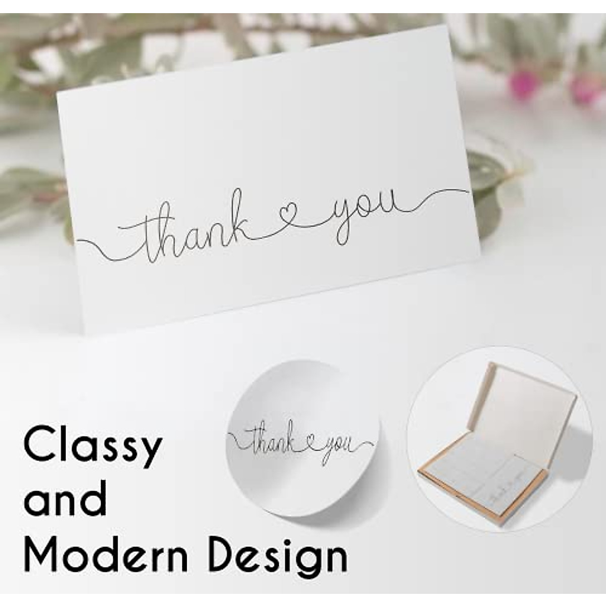 SPEBE Thank You Cards with Kraft Envelopes and Stickers, Bulk Pack of 20, Elegant 4x6-inch Design Modern & Minimalist , Large Thank You Notes for Wedding,Bridal Shower, Business, Baby Shower, Small Business,Funeral, Graduation