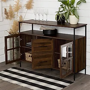 Walker Edison Furniture AZU48RAD3DDW Industrial 3-Door Buffet Sideboard for Kitchen-Dining Room, 48, Dark Walnut