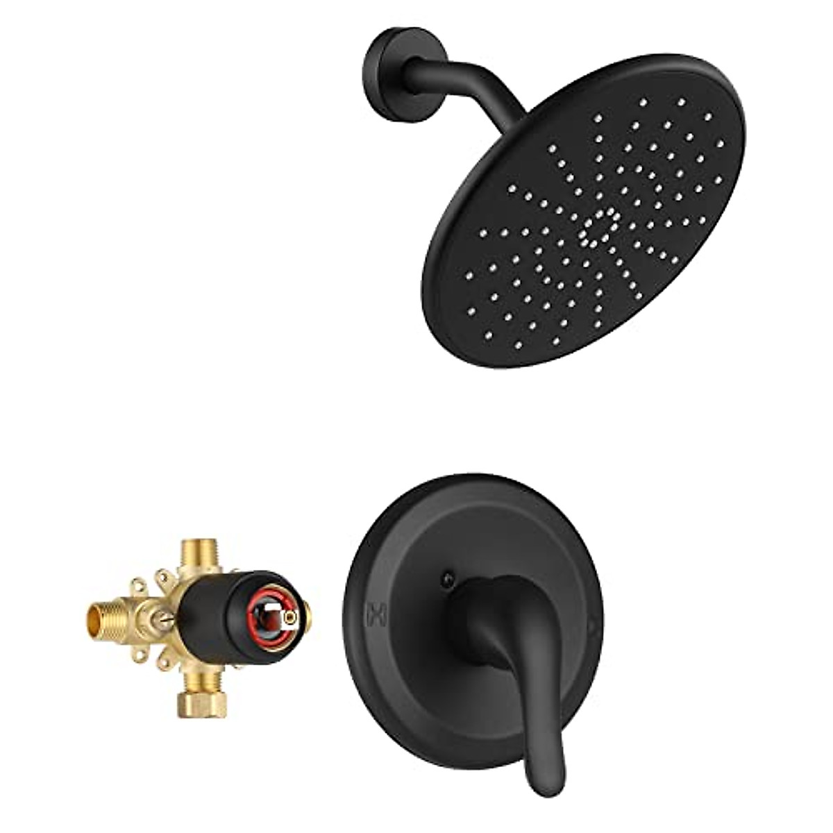 PARLOS Shower Faucet with Valve, Single-Handle Shower Trim Kit with Rain Shower Head, Wall Mounted Shower System, 1436404