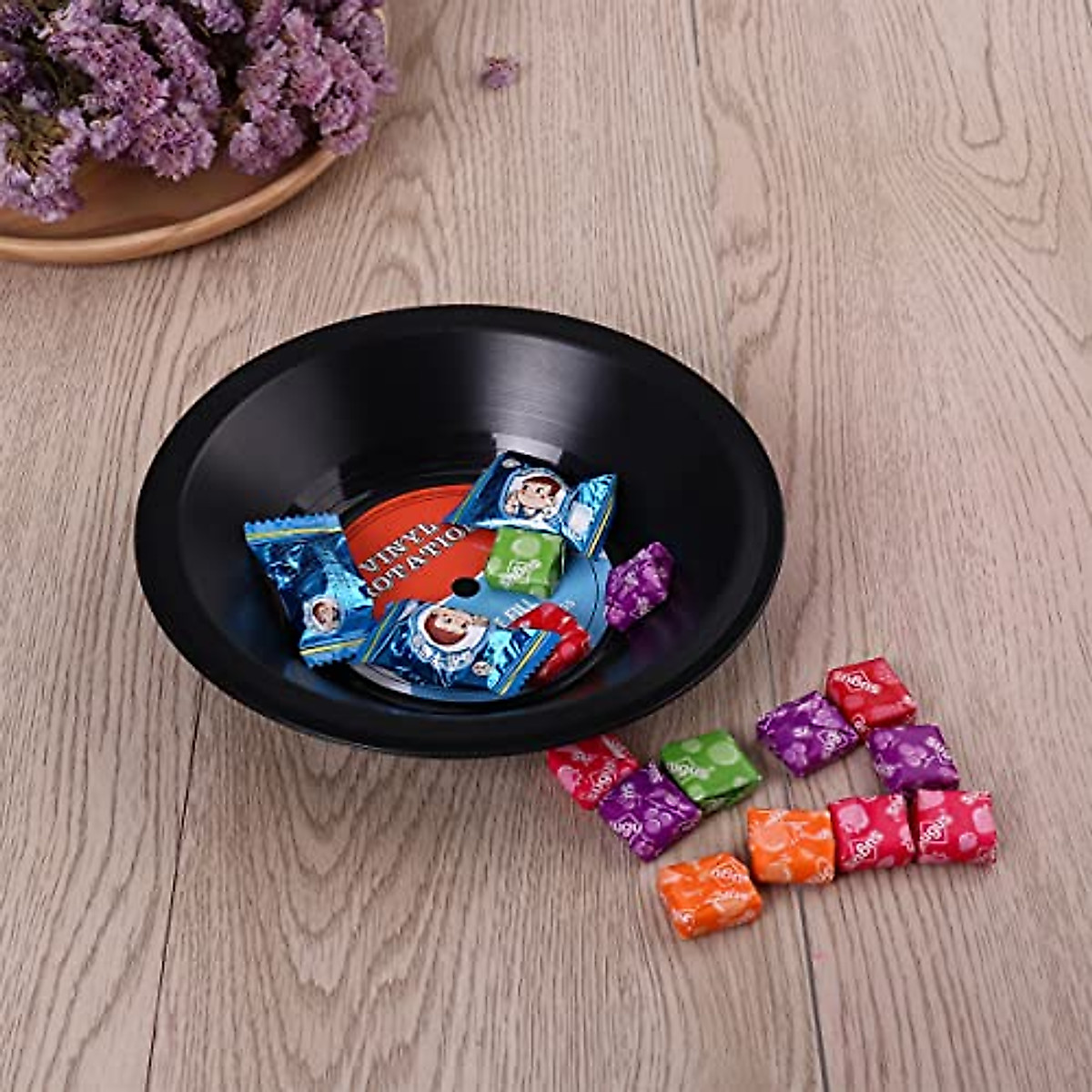 ULTNICE 2pcs Vinyl Record Shape Fruit Plate Plastic Snack Dessert Plate Key Storage Bowl Serving Platter for Bread Dessert Vegetables Candy Appetizer Potpourris