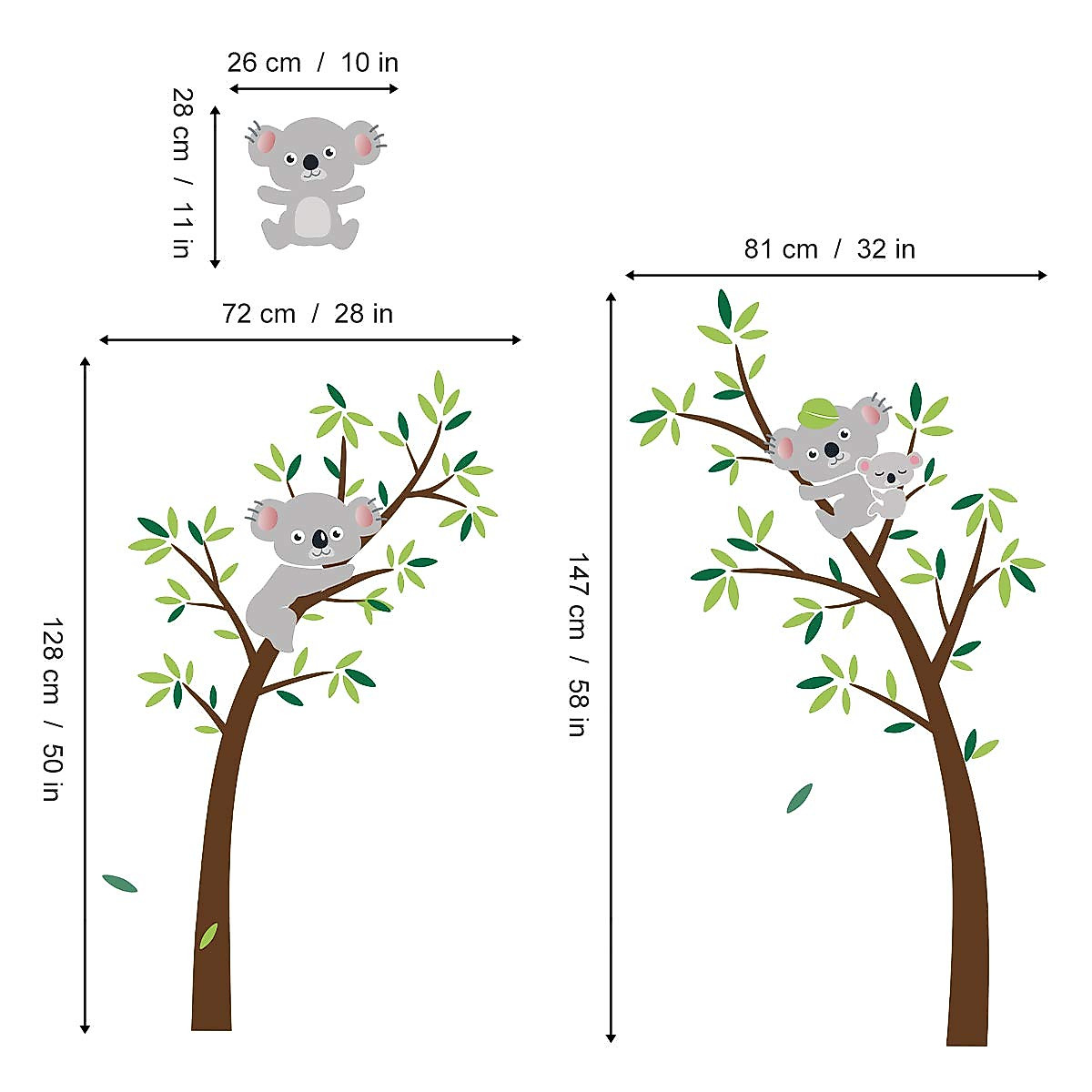 ufengke Koala Tree Wall Stickers Animal DIY Wall Decals Art Decor for Kids Bedroom Nursery Living Room