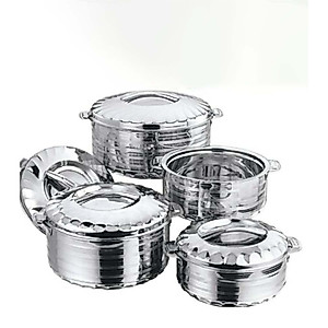 Vinod 4-Piece Insulated Casserole Food Warmer/Cooler Hot Pot Gift Set, 4000mL+5000mL+7500mL+10000mL, Stainless Steel