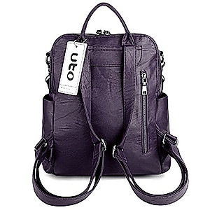 UTO Women Backpack Purse 3 ways PU Washed Leather Ladies Rucksack Shoulder Bag C Purple