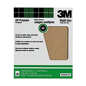 3M Pro-Pak Aluminum Oxide Sanding Paint and Rust Removal, 80-Grit, 25 Sheets per Pack (99405NA), 9-Inch by 11-Inch, No Color