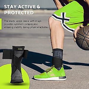 GARNO Ankle Brace Compression Sleeve with Adjustable Straps, Arch Support & Foot Stabilizer, Elastic Wrap for Plantar Fasciitis, Achilles Tendonitis Recovery, Sports Bandage Sock; Men, Women