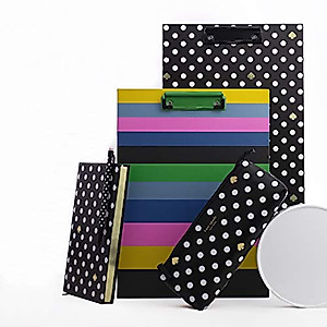 Kate Spade New York Pen and Pencil Case with School Supplies, Zip Pouch Includes 2 Pencils, Sharpener, Eraser, and Ruler, Polka Dots (Black/White)