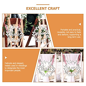 PRETYZOOM 1 Set Groom Bride Bridal Shower Chair Decorations for Bride Rustic Wedding Chair Decorations Bride and Groom Chair Signs for Wedding Bridegroom White Pendant Wooden Board