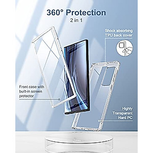 SURITCH for Samsung Galaxy S22 Ultra Clear Case 6.8" (Only), [Built-in Screen Protector] Full Body Protective Hard Shell+Soft TPU Phone Case for Samsung S22 Ultra -(Full Clear)